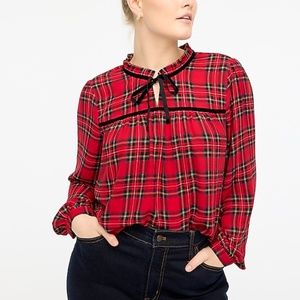 J. Crew Factory | Tops | J Crew Velvet Tieneck Top In Bright Red Holiday Christmas Plaid With ...